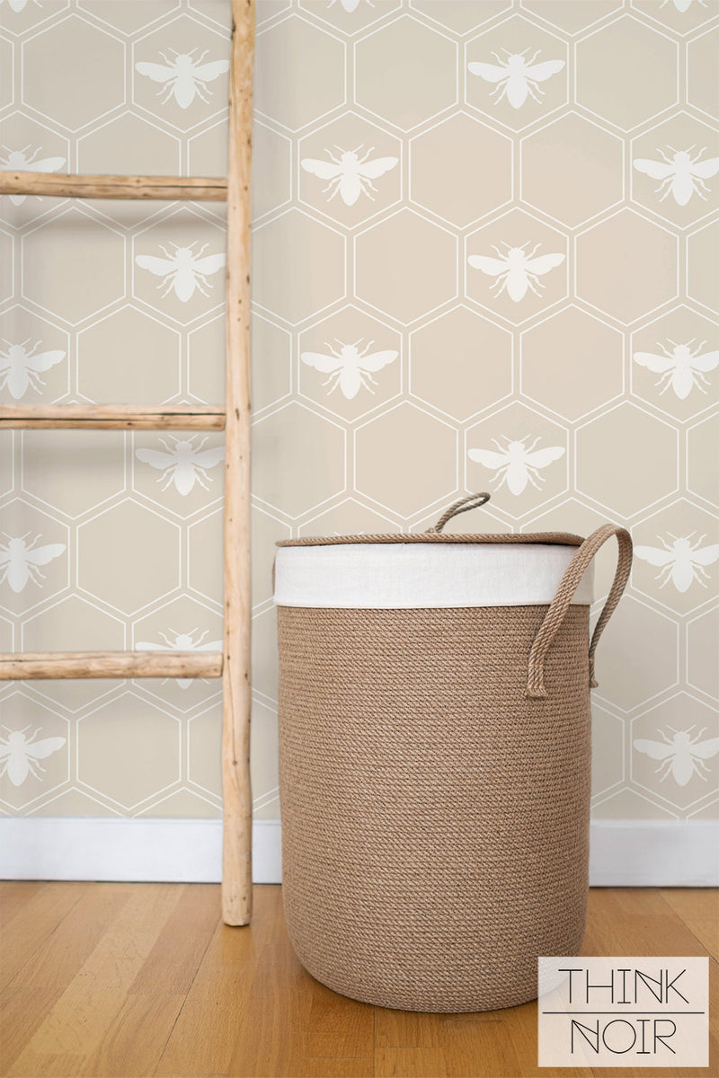 Neutral Bees Honeycomb Kids Wallpaper - Think Noir Wallpaper ...