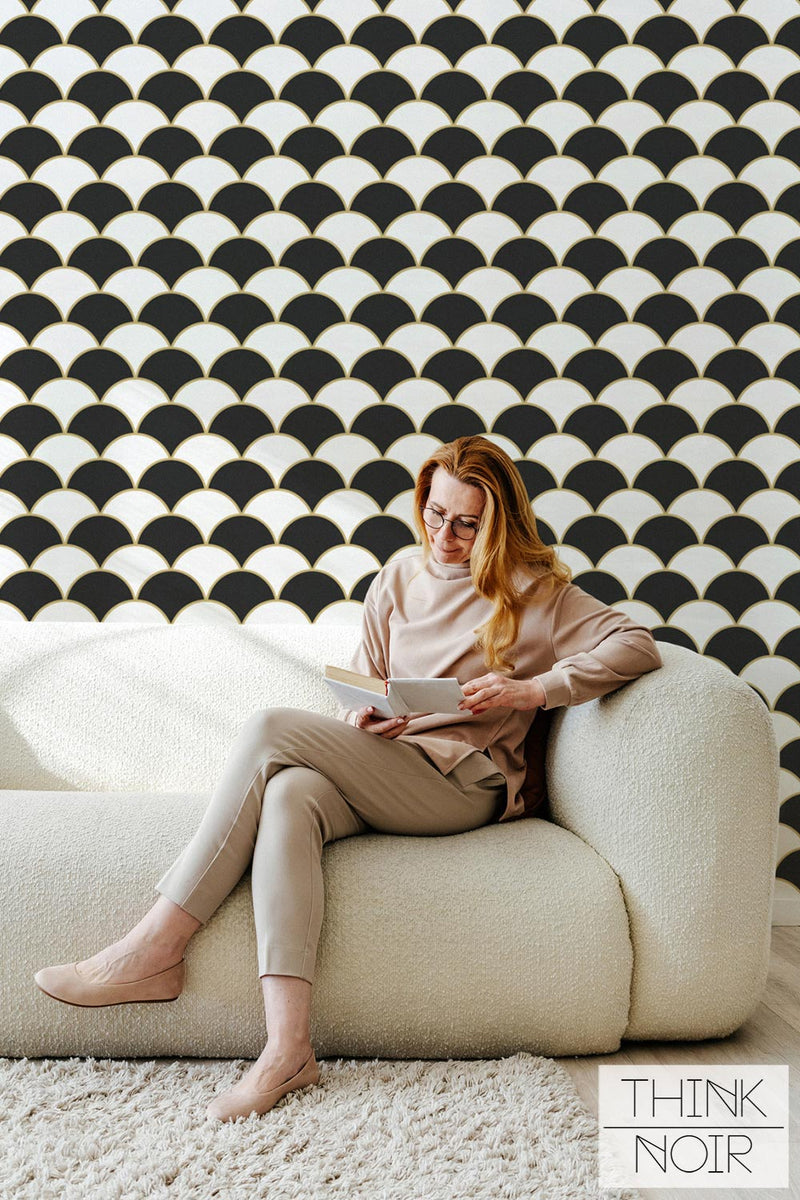Dark Scallop Print Wallpaper for walls | ThinkNoirWallpaper