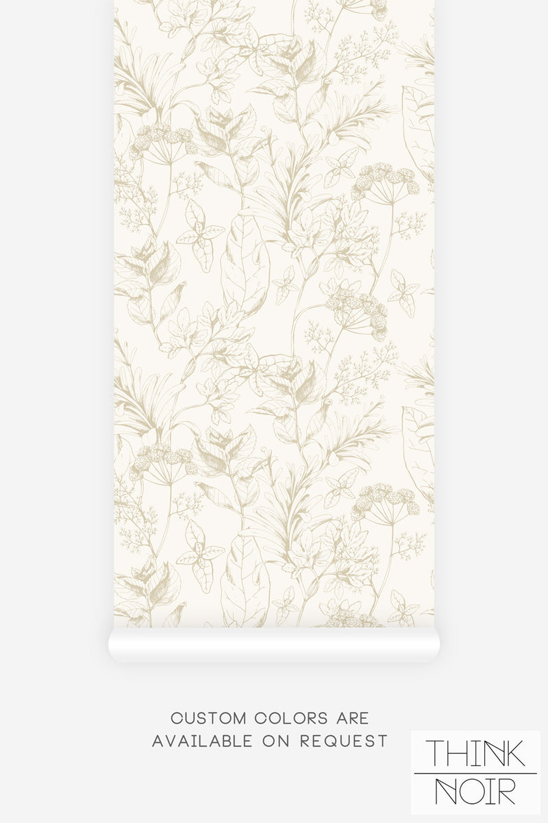 Neutral Vintage Botanical Foliage Wallpaper | ThinkNoirWallpaper