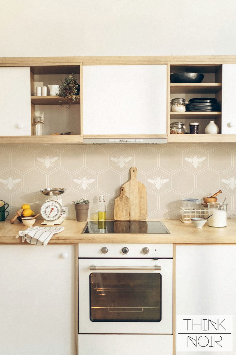 Neutral Bees Honeycomb Print Backsplash – ThinkNoirWallpaper